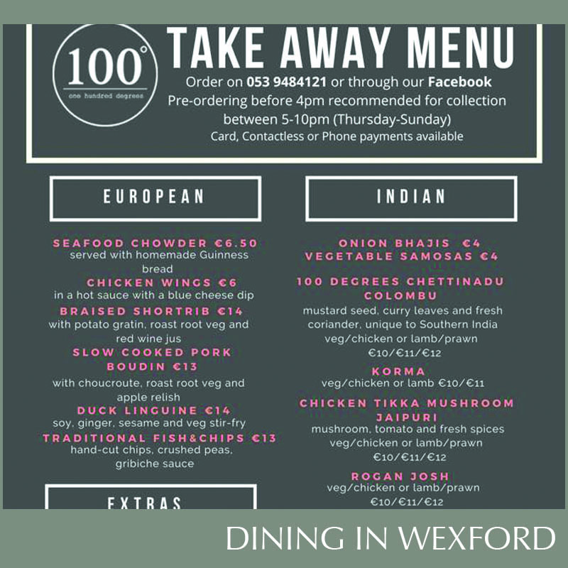 One Hundred Degrees Restaurant and Wine Bar, Gorey: Take Out Info ...